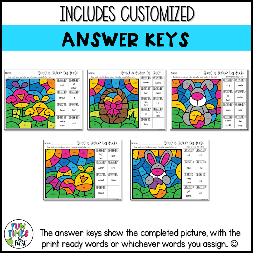 Easter Color By Sight Word Coloring Pages - FREE Editable Sight Word ...