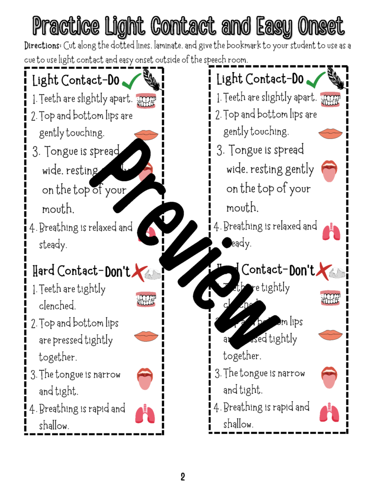 Stuttering Strategies Easy Onset Light Contact Practice Speech Therapy ...