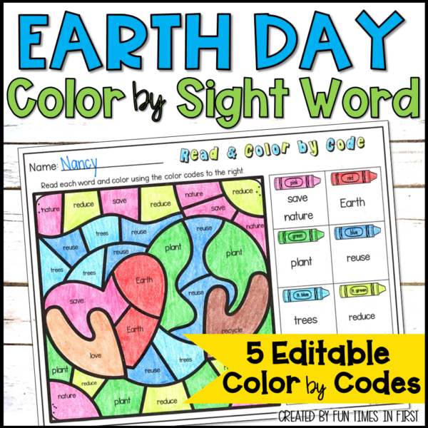 Earth Day Color By Sight Word Coloring Pages - Editable Sight Word ...