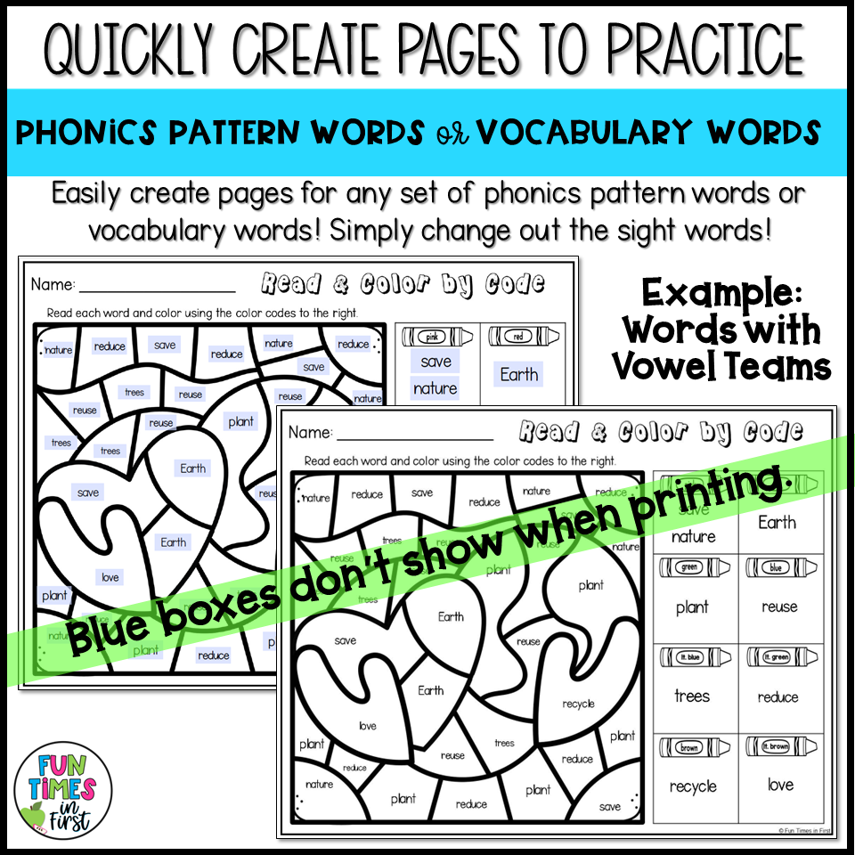 Earth Day Color By Sight Word Coloring Pages - Editable Sight Word ...