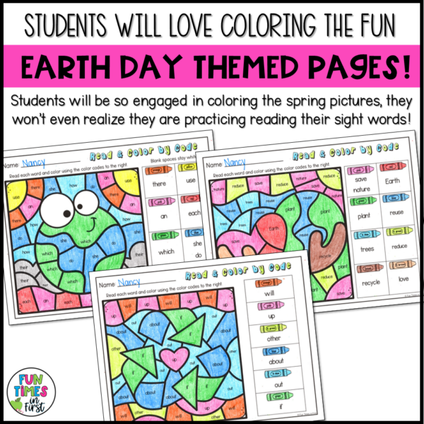 Earth Day Color By Sight Word Coloring Pages - Editable Sight Word ...