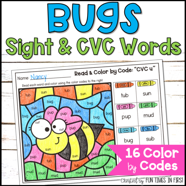 Bugs Color By Code Sight Words and CVC Words - Coloring Pages Editable ...