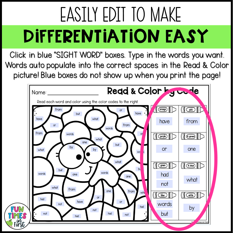 Bugs Color By Code Sight Words and CVC Words - Coloring Pages Editable ...
