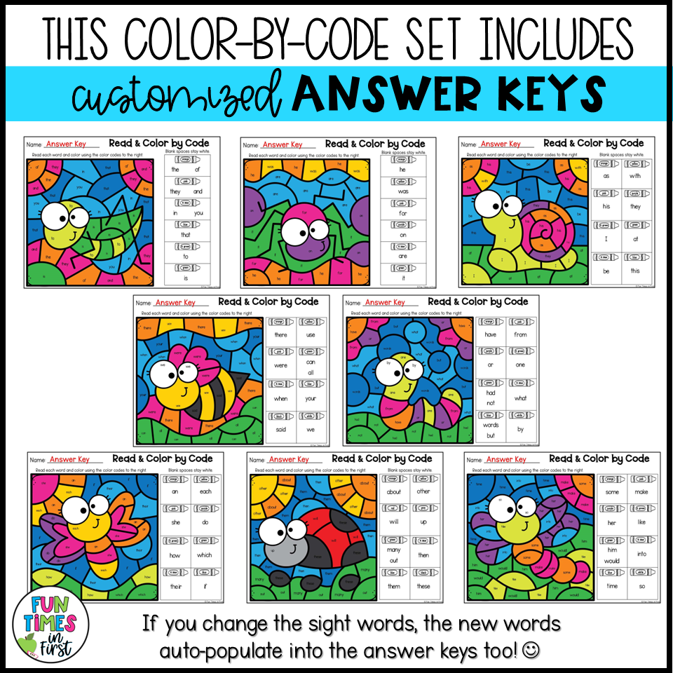 Bugs Color By Code Sight Words and CVC Words - Coloring Pages Editable ...