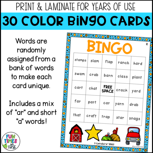 R Controlled Vowels Bingo Games "AR" - No Prep Phonics Games - Phonics ...