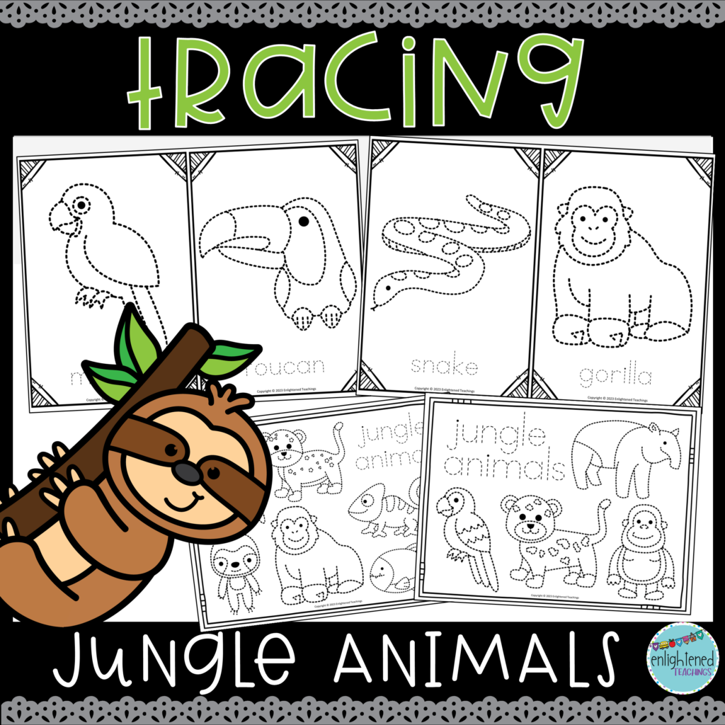 Jungle Animals Tracing Worksheets Fine Motor Activity Jungle Tracing ...