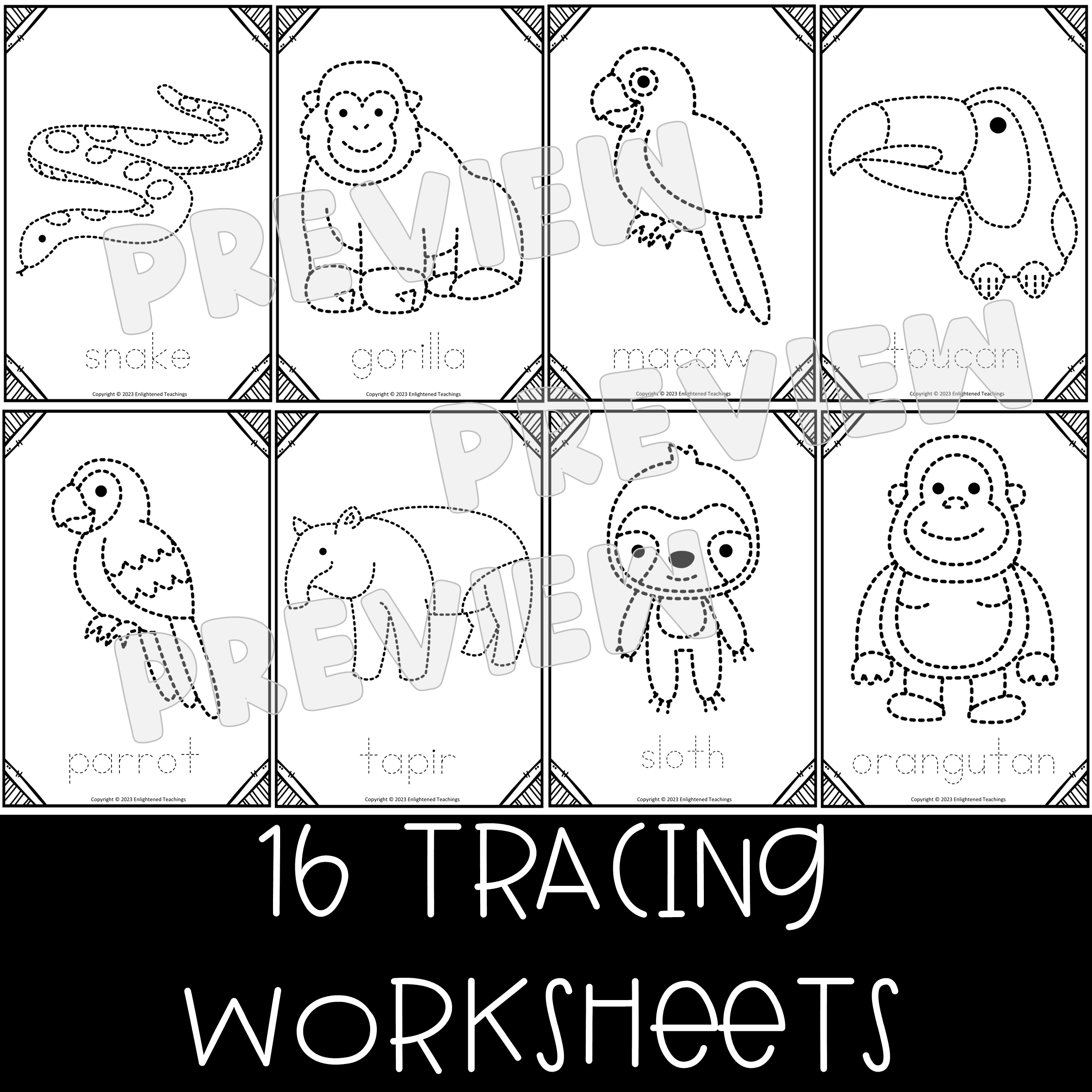 Jungle Animals Tracing Worksheets Fine Motor Activity Jungle Tracing ...