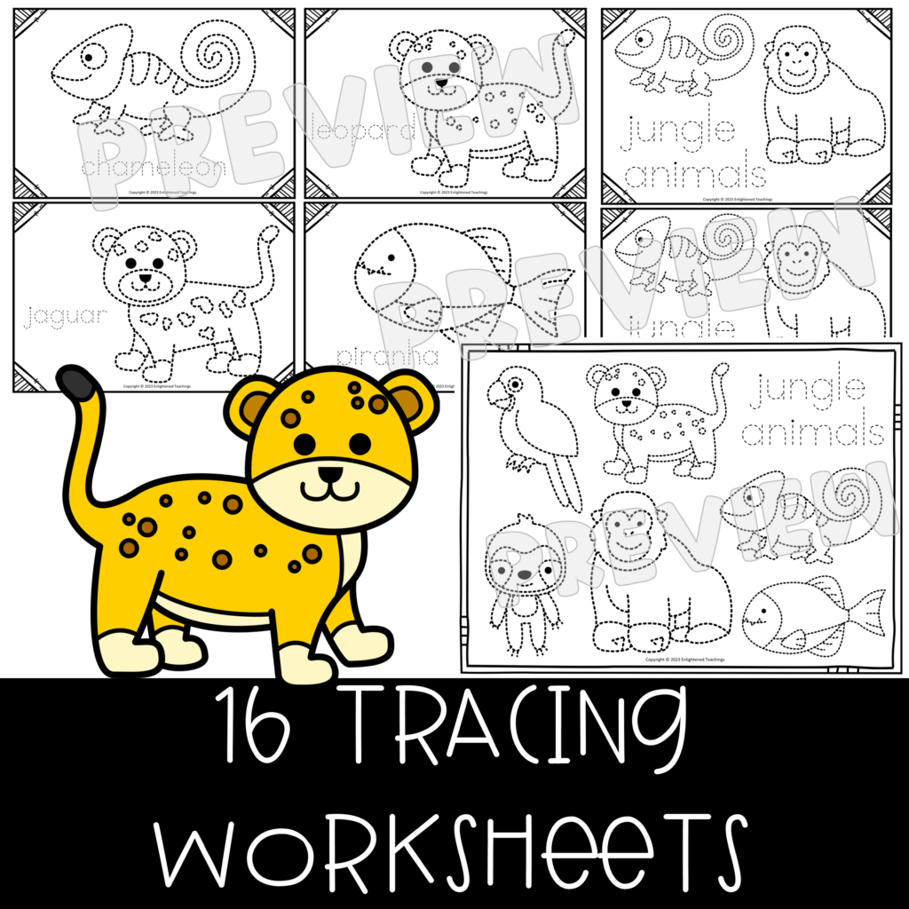 Jungle Animals Tracing Worksheets Fine Motor Activity Jungle Tracing ...