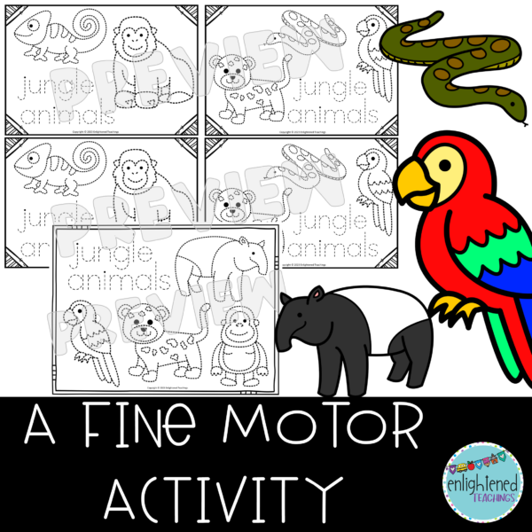 Jungle Animals Tracing Worksheets Fine Motor Activity Jungle Tracing ...