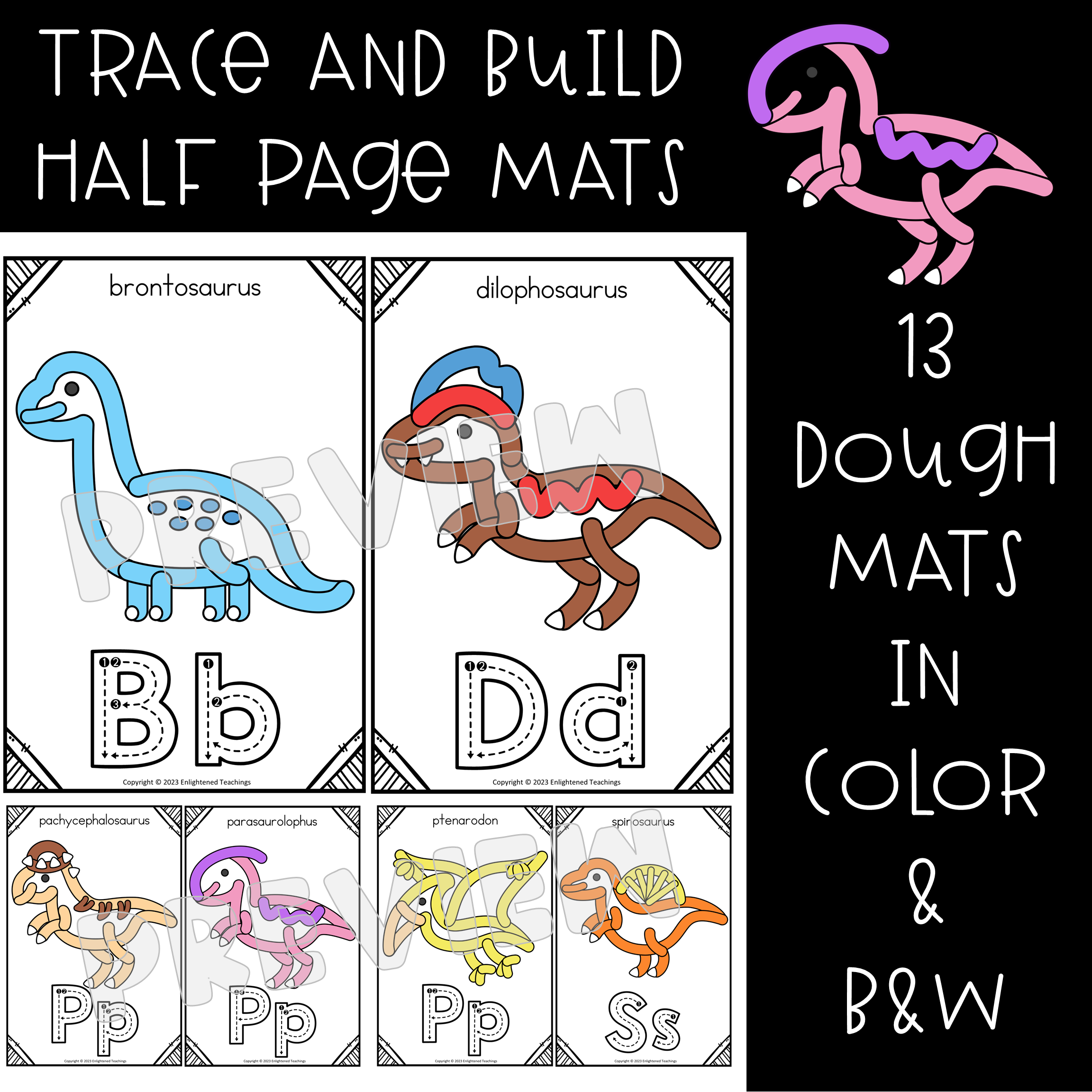Dinosaur Animals Play Dough Mats Fine Motor Skills, Dinosaur Playdough ...