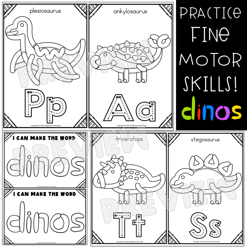 Dinosaur Animals Play Dough Mats Fine Motor Skills, Dinosaur Playdough ...