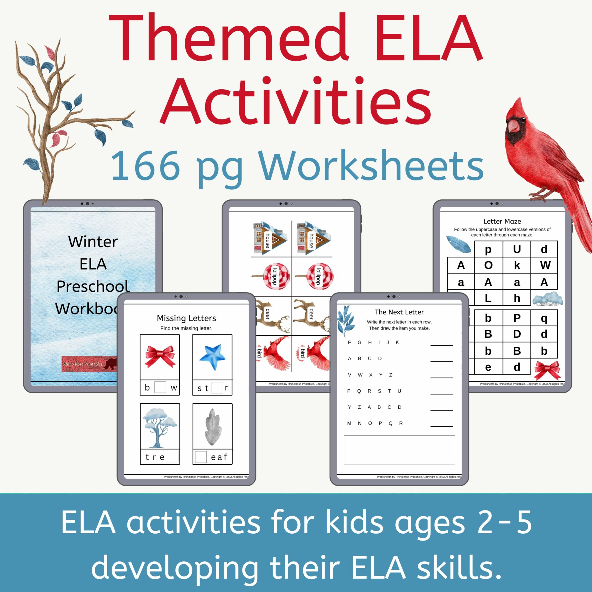 Winter PreK/Kindie 166 pg ELA Worksheets Morning Work No-Prep Snow ...