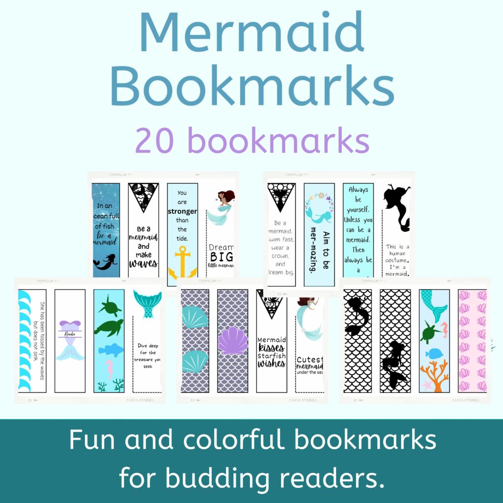Mermaid Bookmarks - Set of 20, Girls Bookmarks with Ocean and Waves ...