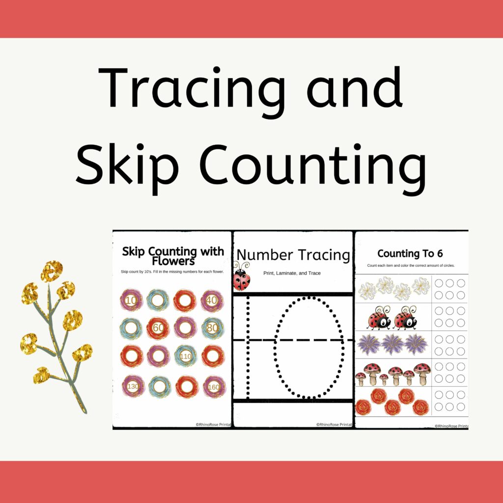 Ladybug PreK Counting Worksheets with Toadstools, Flowers, Leaves, and ...