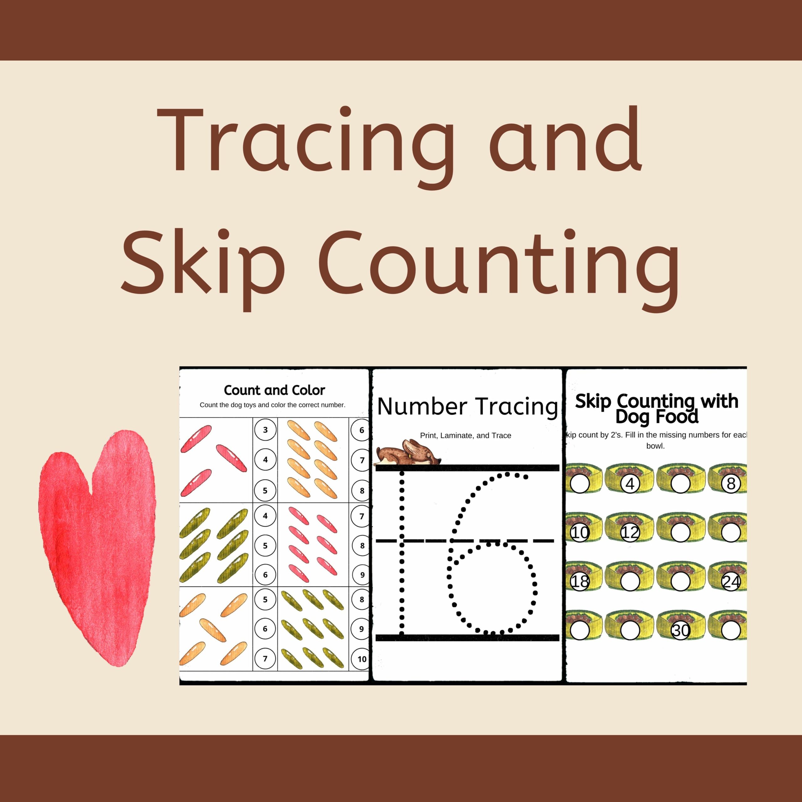 Dog PreK Counting Worksheets with Puppies, Bones, Toys, and Paw Prints ...