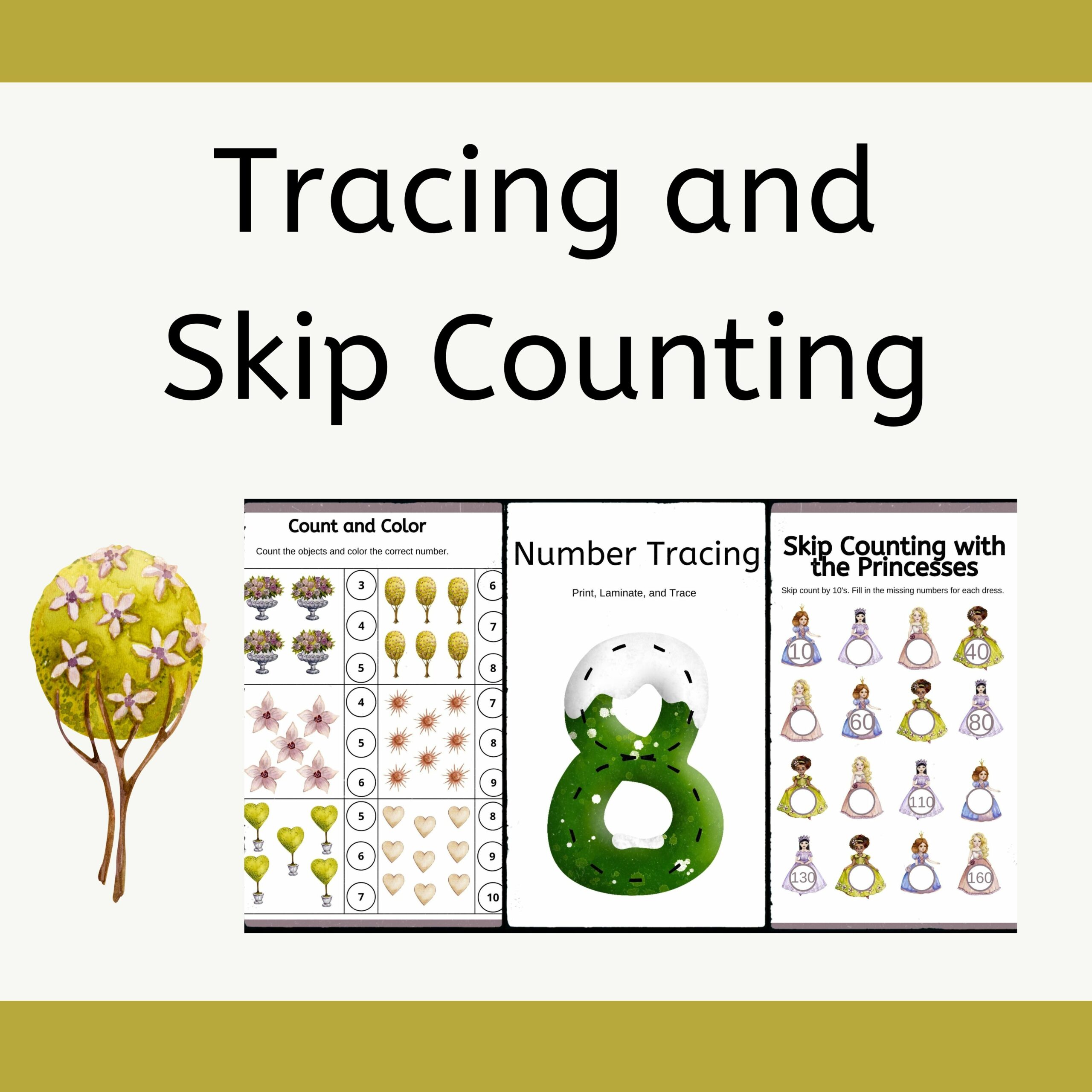 Princess PreK Counting Worksheets with Trees, Flowers, a Castle, and ...