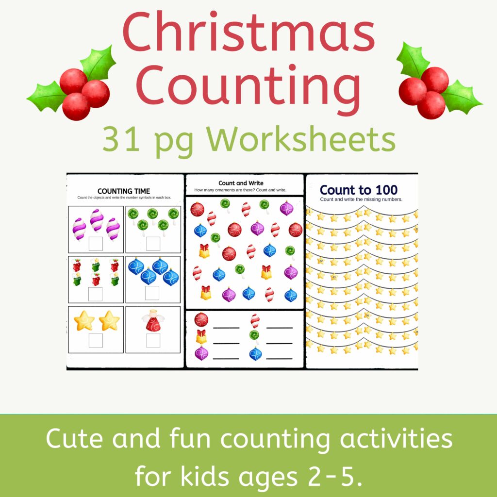 Christmas PreK Counting Worksheets with Trees, Ornaments, and Angels ...