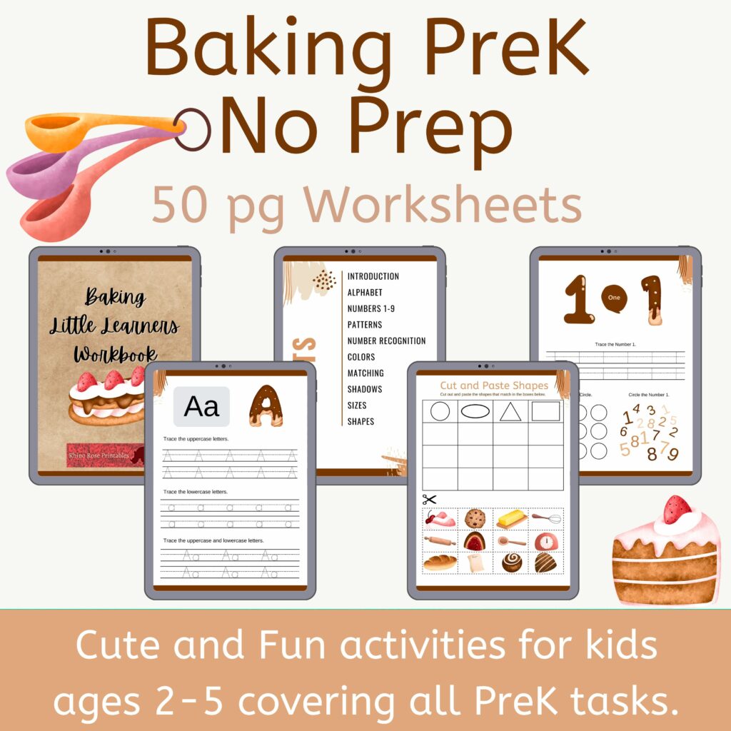 Baking PreK No Prep Worksheets with Cookies, Cakes, and Baking Supplies ...