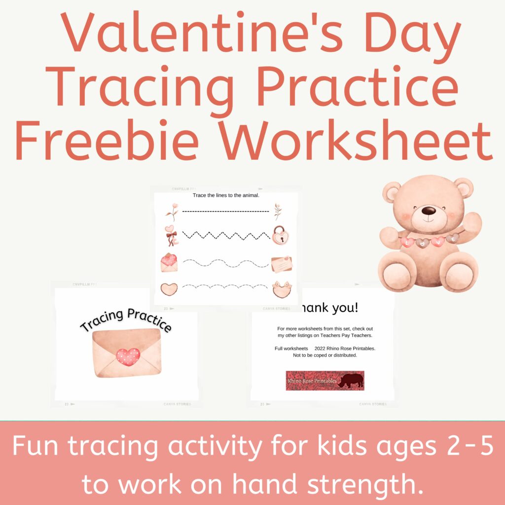 Valentine's Day Bears Tracing Practice PreK Worksheet No Prep Freebie ...