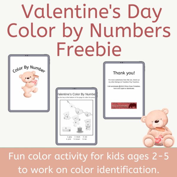Valentine's Day Bears Color by Number PreK Worksheet No Prep Freebie ...