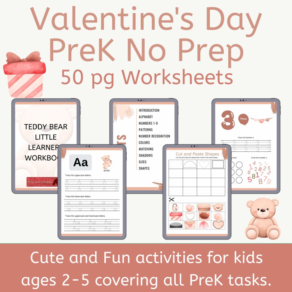 Valentine's Day PreK No Prep Morning Work Worksheets with Bears ...