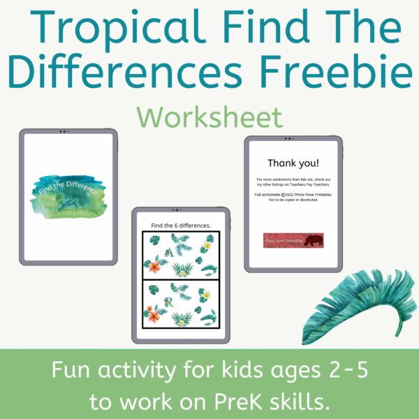Tropical Find the Difference PreK Worksheet No Prep | Made By Teachers