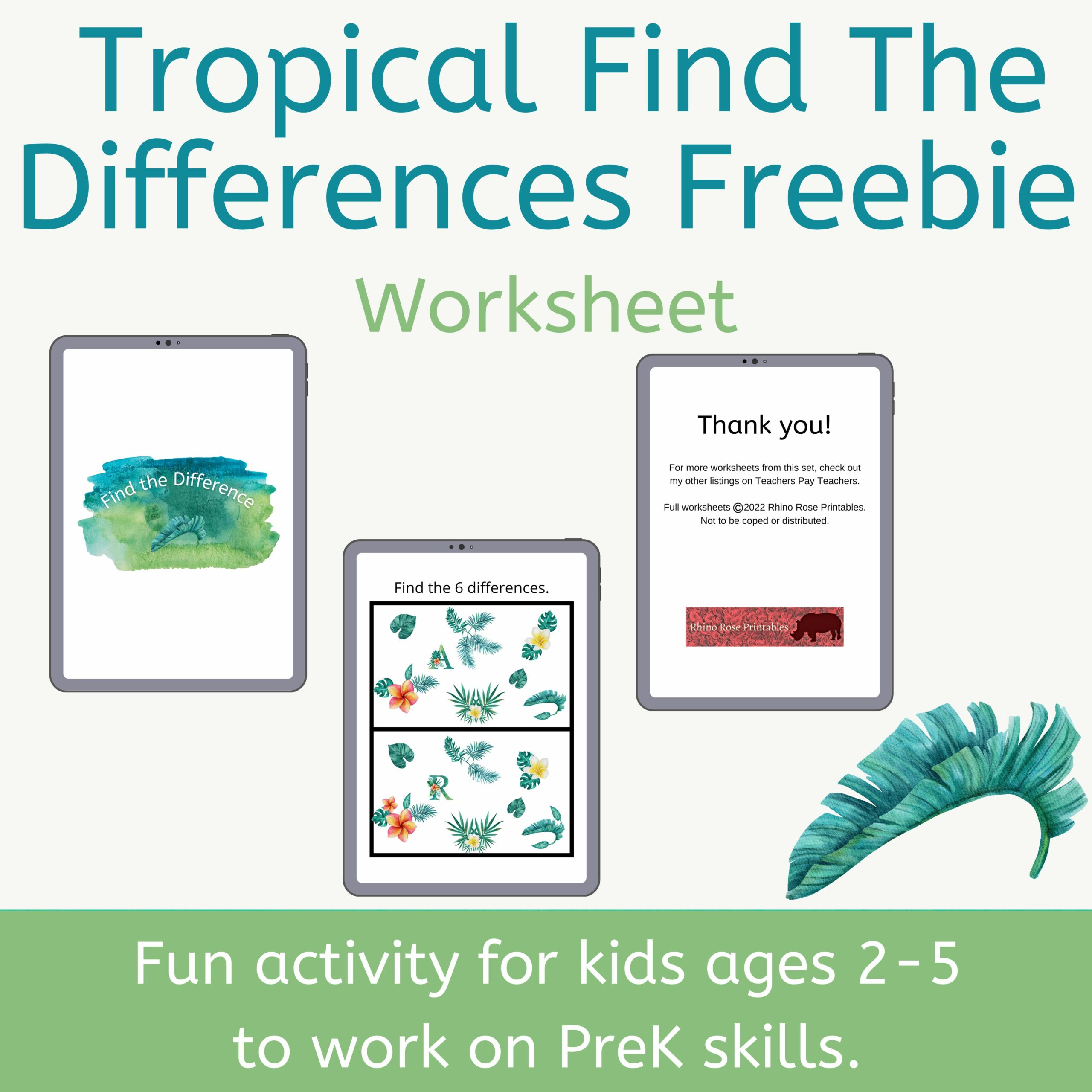 Tropical Find the Difference PreK Worksheet No Prep | Made By Teachers