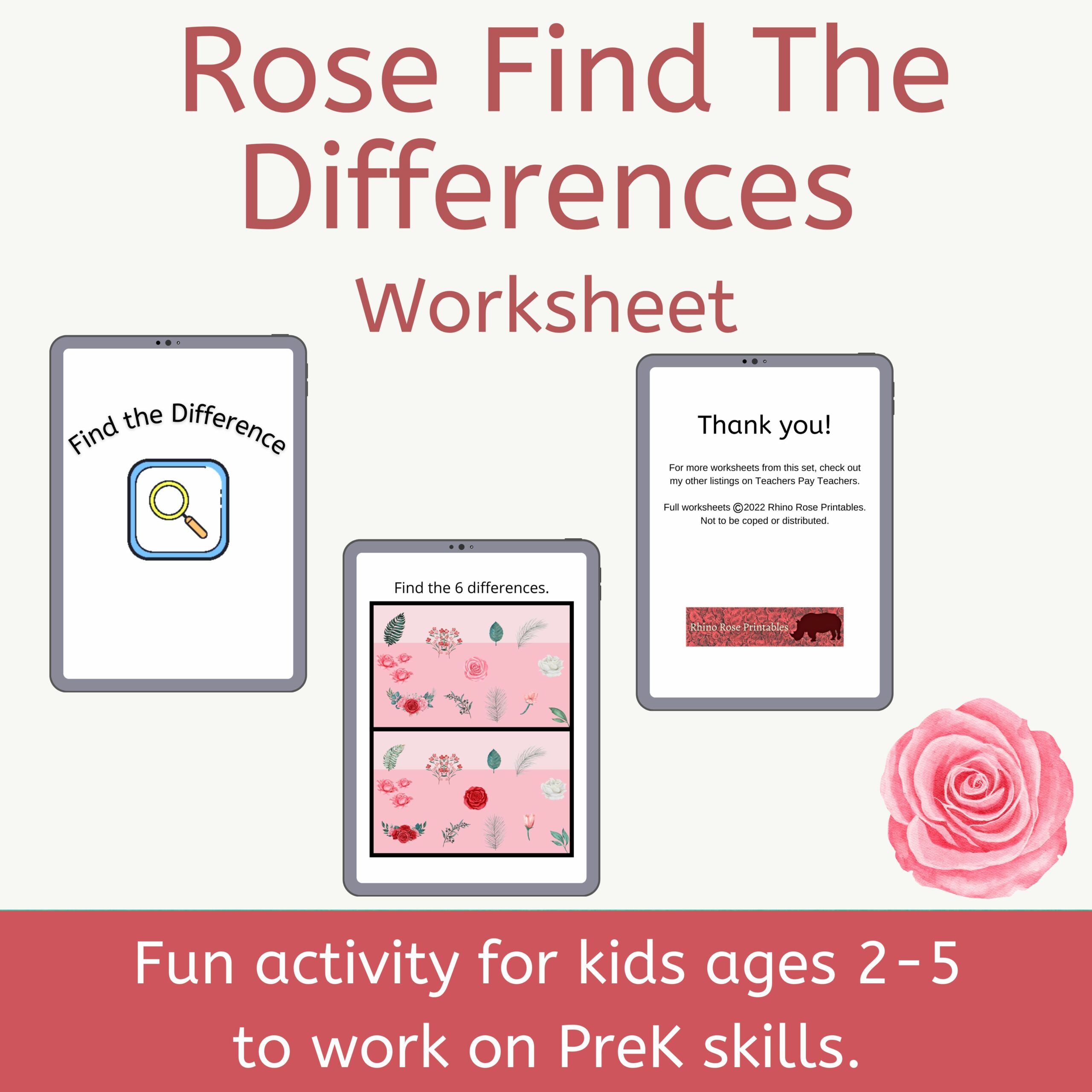 Rose Find the Difference PreK Worksheet No Prep | Made By Teachers
