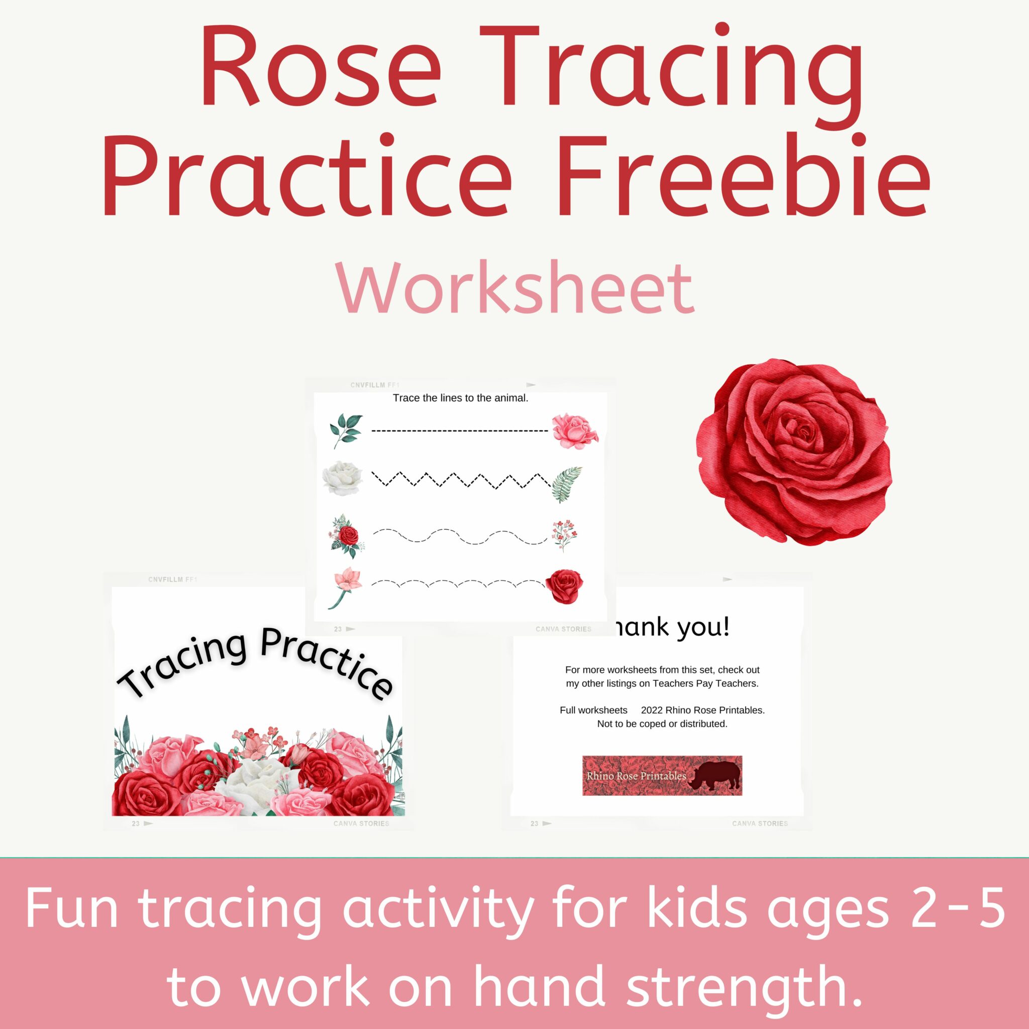 Rose Tracing Practice PreK Worksheet No Prep Freebie | Made By Teachers