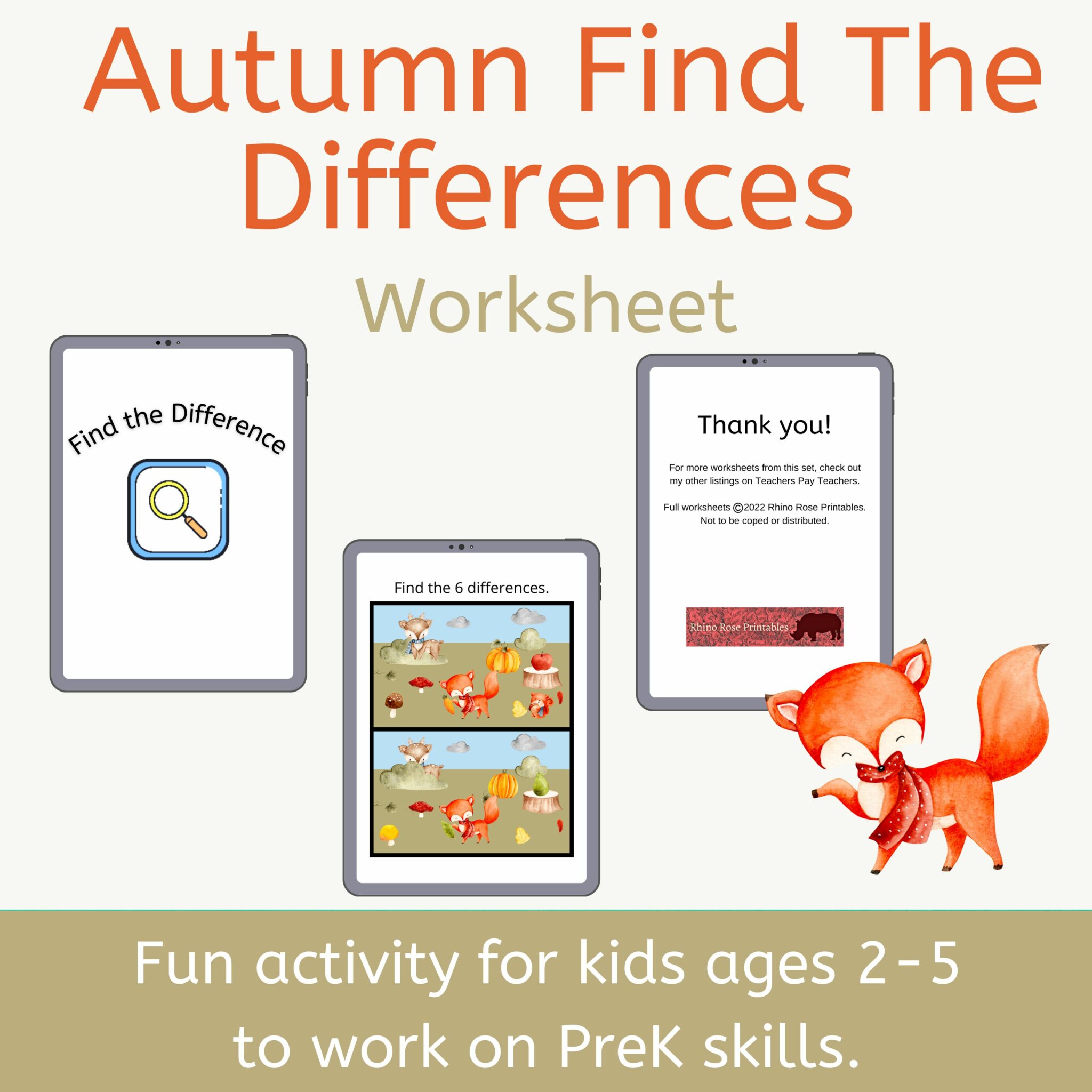 Autumn Find the Difference PreK Worksheet No Prep | Made By Teachers