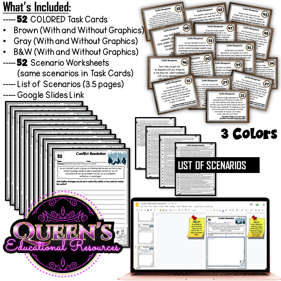 Conflict Resolution Situation Cards | Conflict Resolution Worksheets ...
