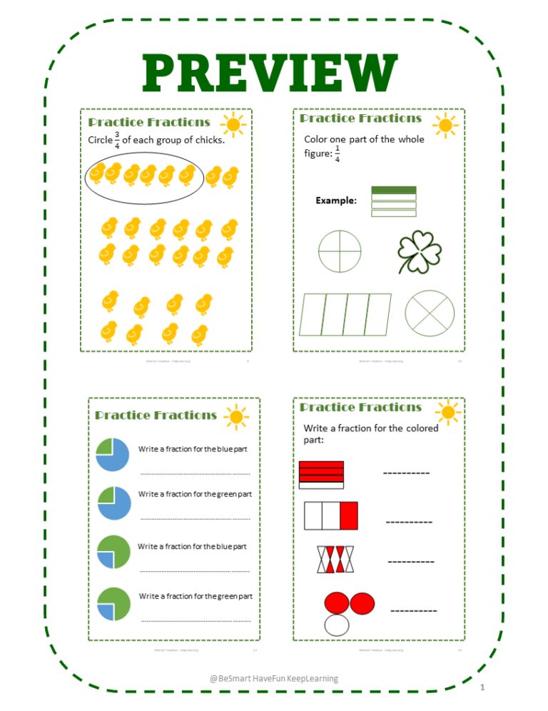 Spring Fractions Worksheets for 2nd and 3rd Grade - Halves / Thirds ...