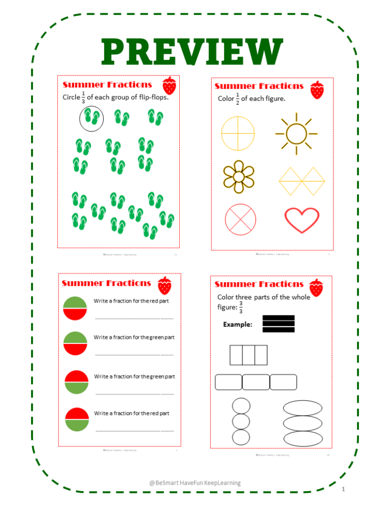Summer Fractions Worksheets for 2nd and 3rd Grade - Halves / Thirds ...