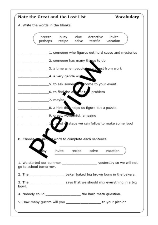 "Nate the Great and the Lost List" worksheets | Made By Teachers