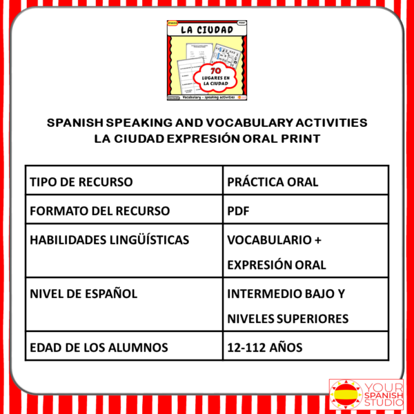 La ciudad Spanish speaking and vocabulary activities Print | Made By ...