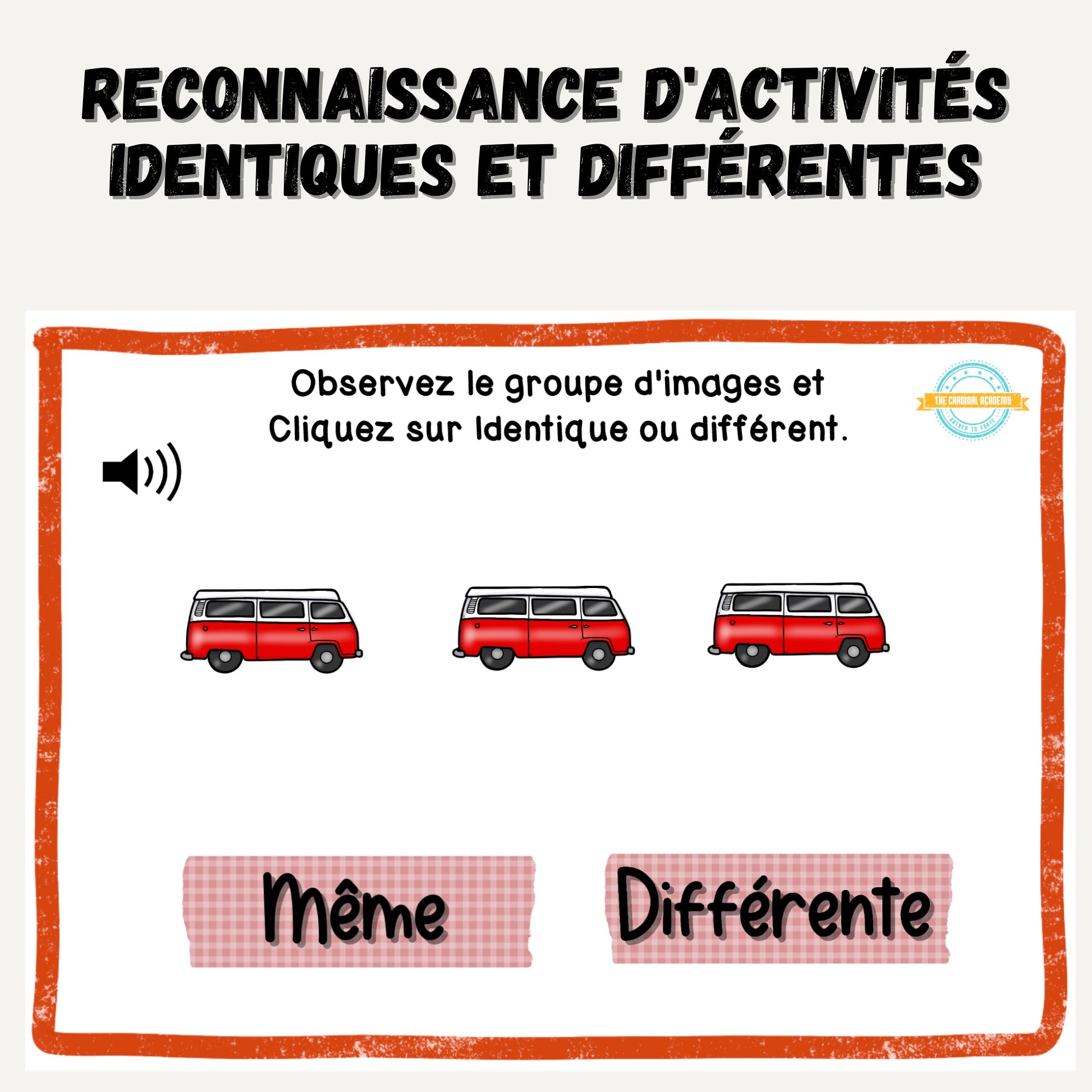 Reconnaissance d'activités identiques et différentes French Boom Cards ...
