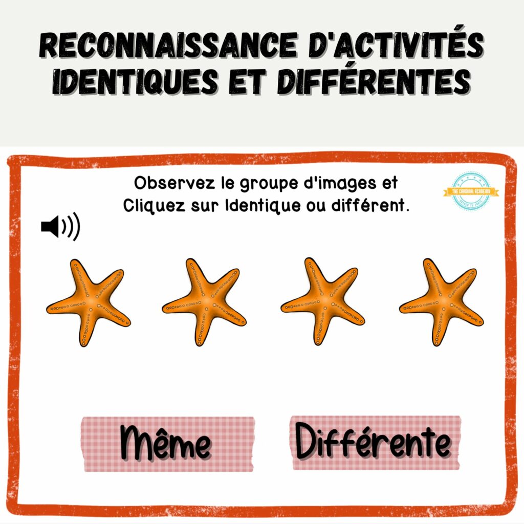 Reconnaissance d'activités identiques et différentes French Boom Cards ...