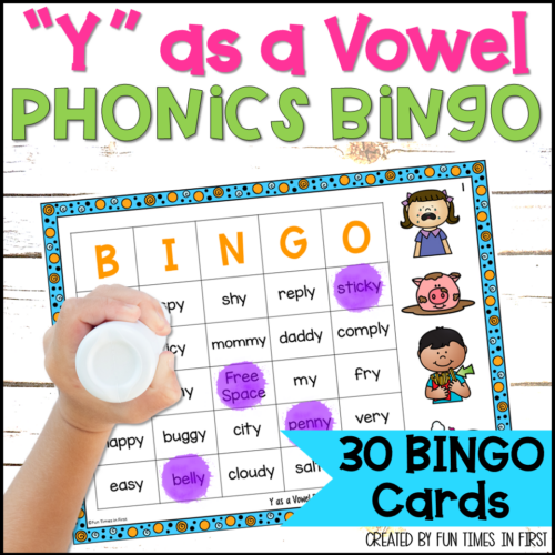 Y as a Vowel Bingo Games - No Prep Phonics Games - Phonics Bingo with 3 ...