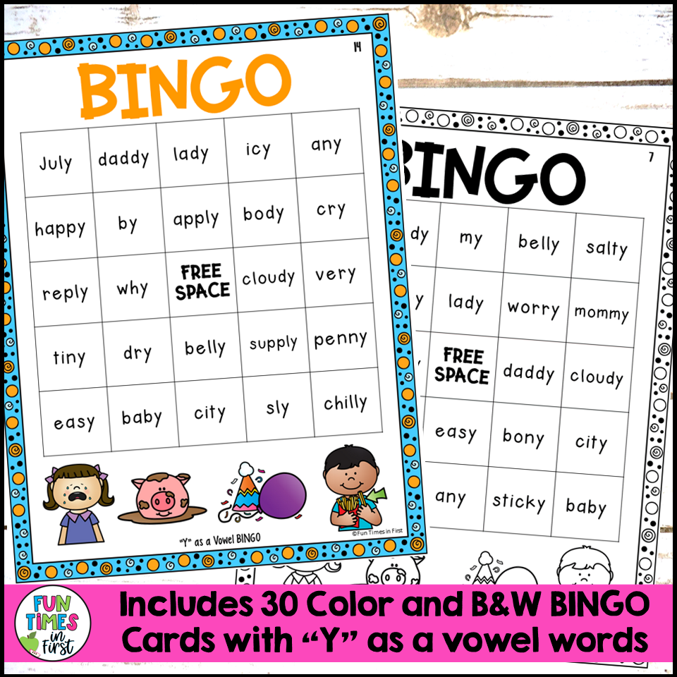 Y as a Vowel Bingo Games - No Prep Phonics Games - Phonics Bingo with 3 ...