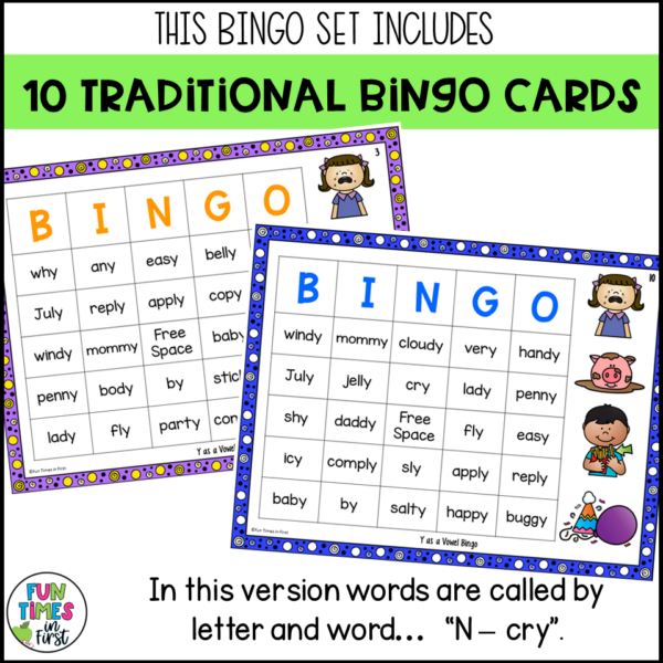 Y as a Vowel Bingo Games - No Prep Phonics Games - Phonics Bingo with 3 ...