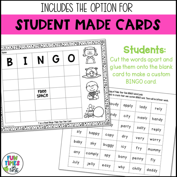 Y as a Vowel Bingo Games - No Prep Phonics Games - Phonics Bingo with 3 ...