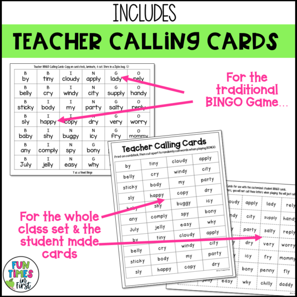 Y as a Vowel Bingo Games - No Prep Phonics Games - Phonics Bingo with 3 ...