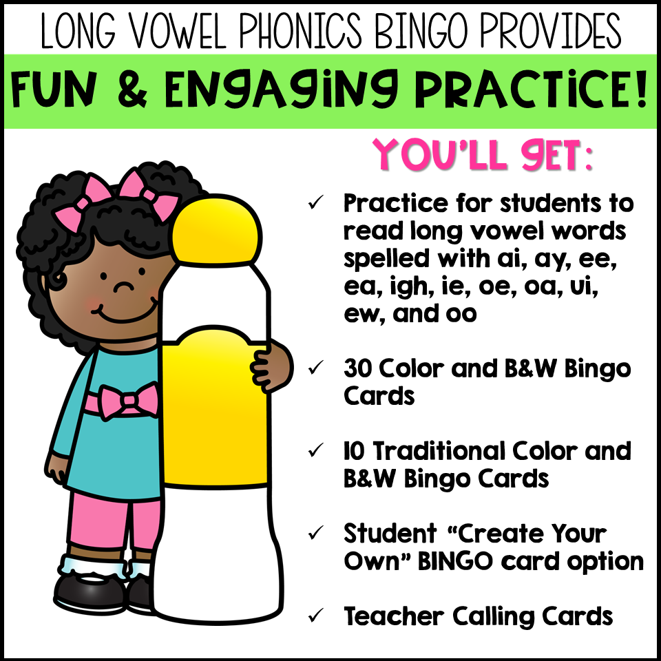 Long Vowel Bingo Games - No Prep Phonics Games - Phonics Bingo with 3 ...