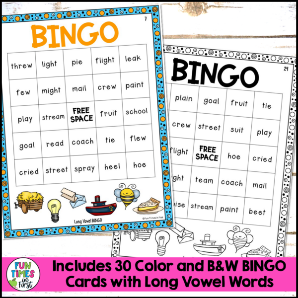 Long Vowel Bingo Games - No Prep Phonics Games - Phonics Bingo with 3 ...
