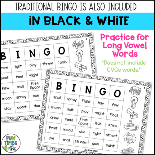 Long Vowel Bingo Games - No Prep Phonics Games - Phonics Bingo with 3 ...