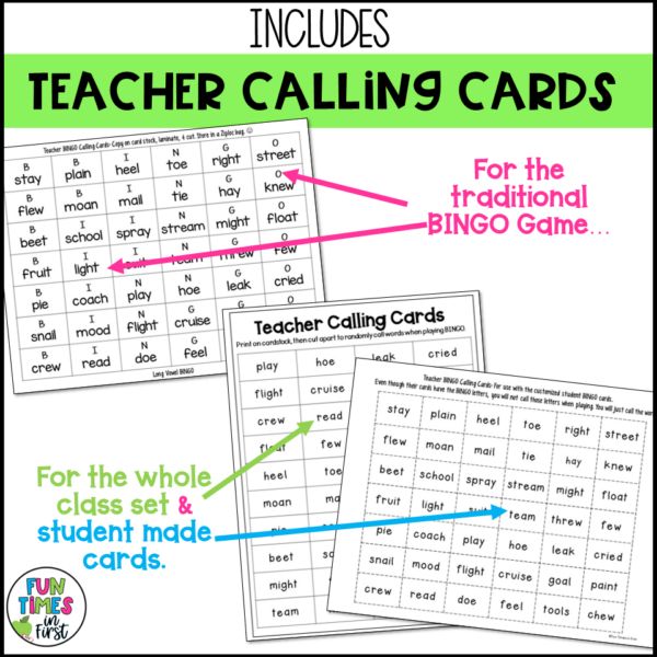 Long Vowel Bingo Games - No Prep Phonics Games - Phonics Bingo with 3 ...