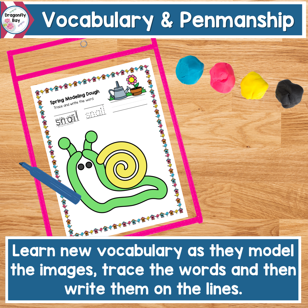 Spring Vocabulary Fine Motor Modeling Dough Trace and Write | Made By ...