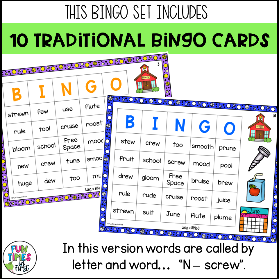 Long u Phonics Bingo Games - No Prep Phonics Games - Long u-e ui oo ew ...
