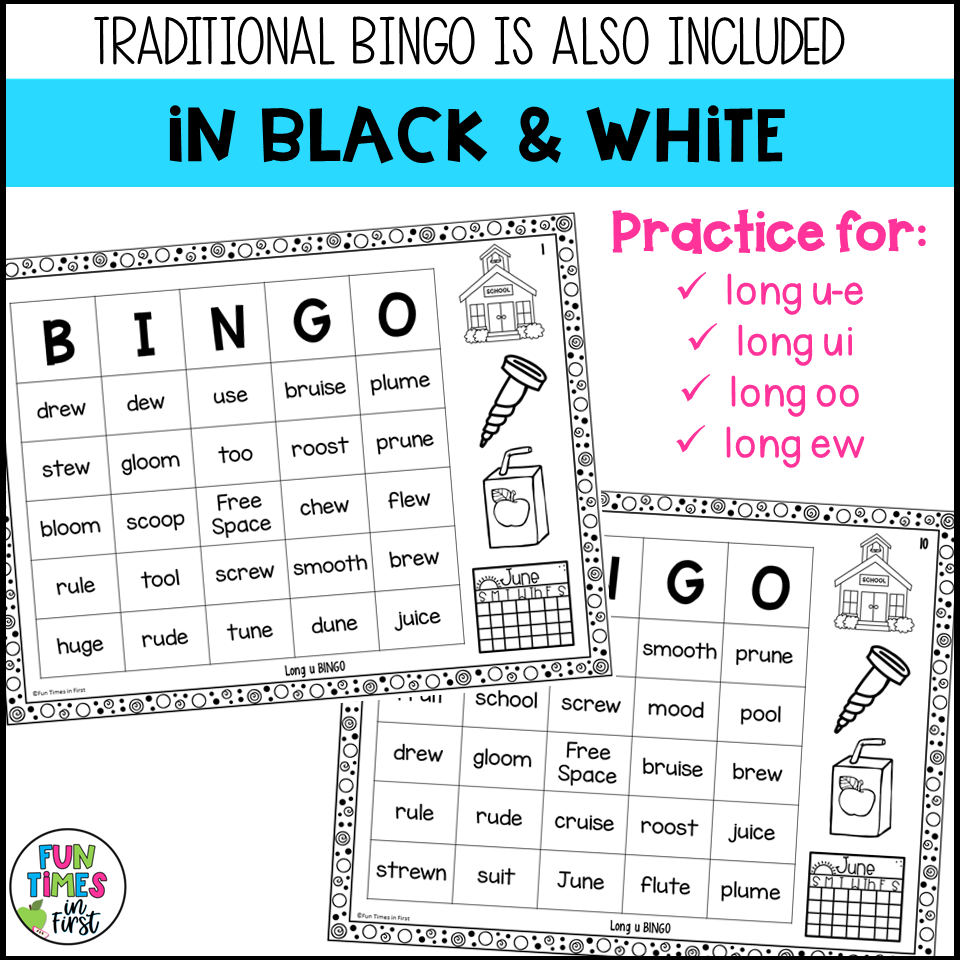Long u Phonics Bingo Games - No Prep Phonics Games - Long u-e ui oo ew ...