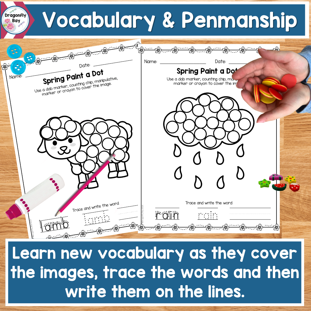 Spring Vocabulary Fine Motor Dot Marker Trace and Write | Made By Teachers